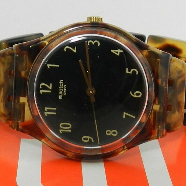 SWATCH Ecaille Black Dial Brown Tortoise-shell Plastic Ladies Watch ...
