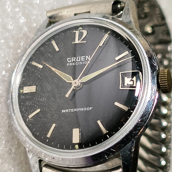 Vintage GRUEN Precision Men's Automatic Wristwatch Black Dial DATE ...