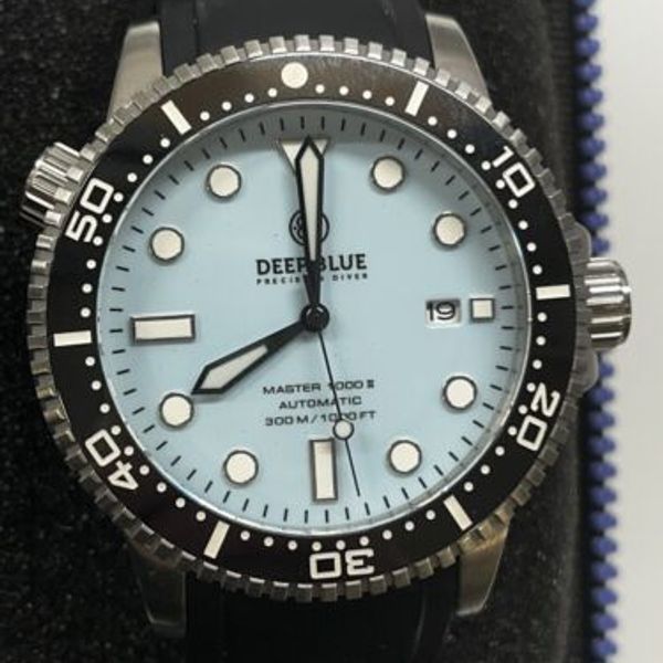 deep blue master 1000 automatic Mens 44mm Dive Diver Watch Powder Blue ...