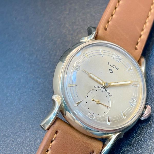 ORIGINAL VINTAGE 1954 ELGIN SHOCKMASTER SUB DIAL FANCY LUGS WATCH ...