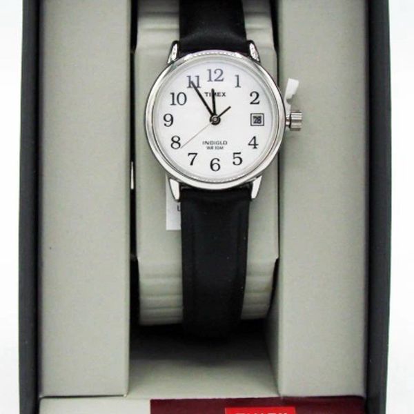 New Timex T2H331 Women's Easy Reader, Black Leather Watch, Indiglo ...