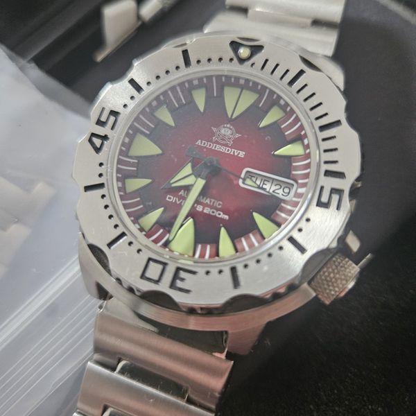 Addiesdive AD2103 Red Men's Automatic Seiko NH35 Stainless 316L Divers ...