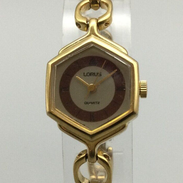 Vintage Lorus Watch Women Gold Tone Hexagon Dial Round Link Band New ...