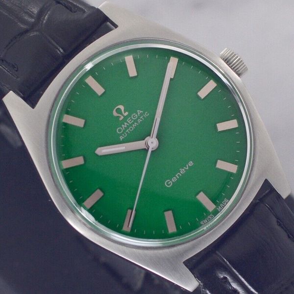 OMEGA GENEVE AUTOMATIC 24 JEWEL CAL.552 REF.165041 GREEN DIAL VINTAGE ...
