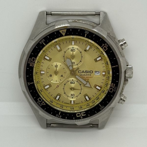 Casio 2328 AMW-330 Men's 46mm Gold Dial Chronograph Diver Watch ~ No ...