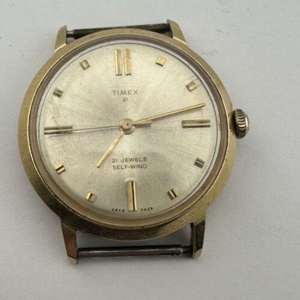 Vintage Timex 21 Self-Wind Gold Tone Waterproof Menâ s Wrist Watch ...