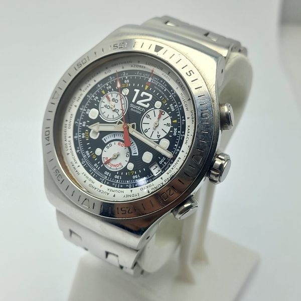 Swatch Irony Swiss GMT World Time Chronograph Panda Face Sports Watch ...