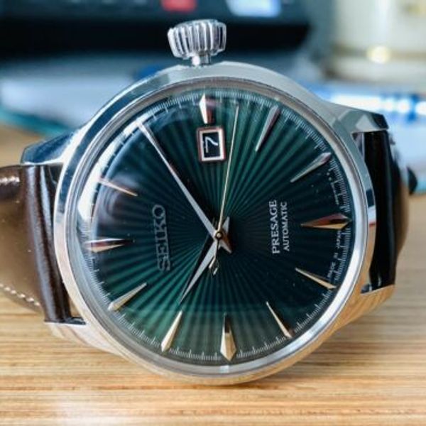 Seiko Presage SRPD37 Cocktail Mocking Bird Green Leather Strap Watch ...
