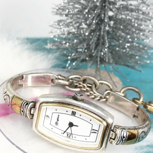 Brighton Venezia Watch Etched Silver Gold Plate Link Bracelet Toggle ...