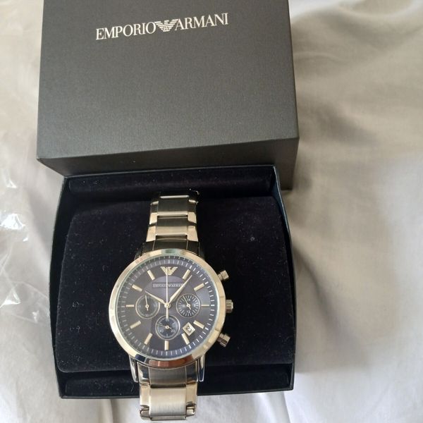 Luxury Emporio Armani AR2448 Mens Watch Chronograph STEEL SILVER BLUE ...