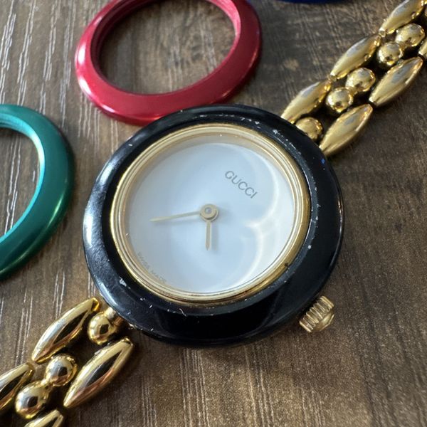 Vtg Gucci Change Bezel 11/12.2 6 Colors Gold Women's Link Quartz Watch ...
