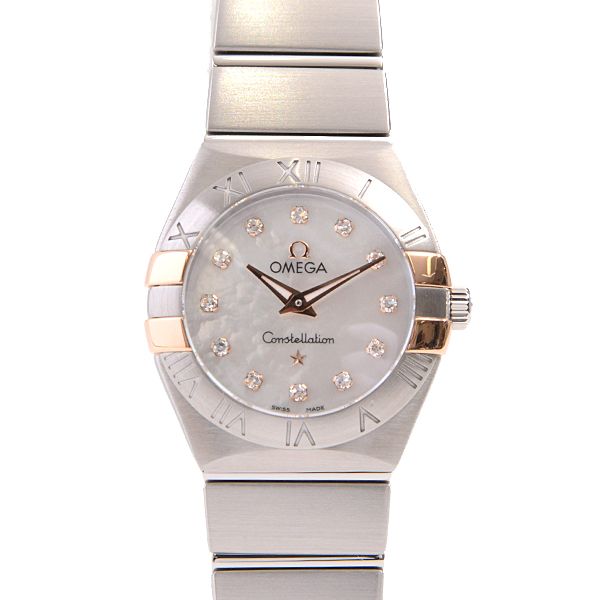Omega watch ladies Constellation 12P diamond white shell dial stainless ...