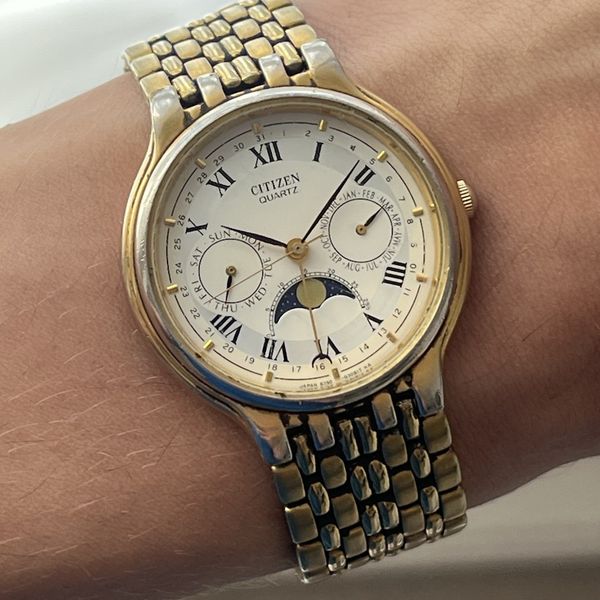 Citizen MoonPhase Mens Vintage 1990s Day Date Pointer Rare Gents Watch ...