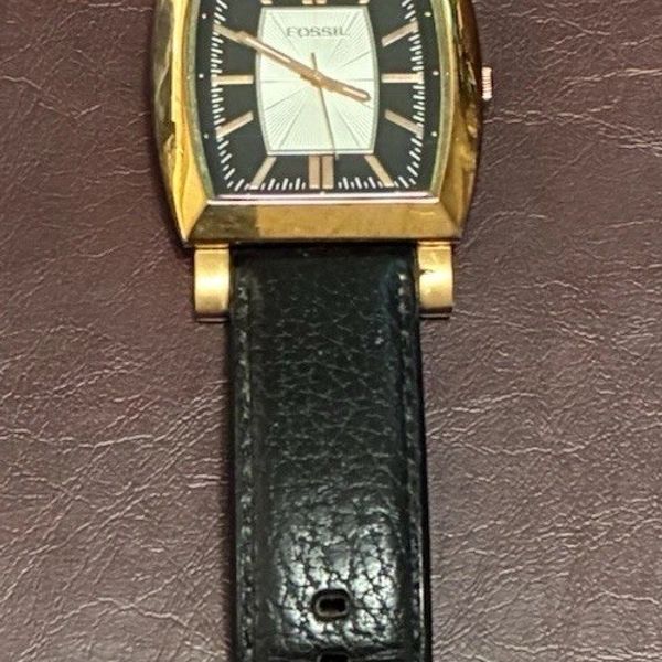 Menâ s FOSSIL tonneau Barrel Tank ROSE GOLD 40mm Art Deco FS-4347 Black ...