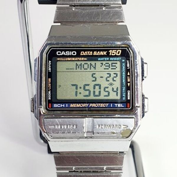 Vintage Casio DB-1500 Databank 150 Mens Watch World Time Illuminator ...