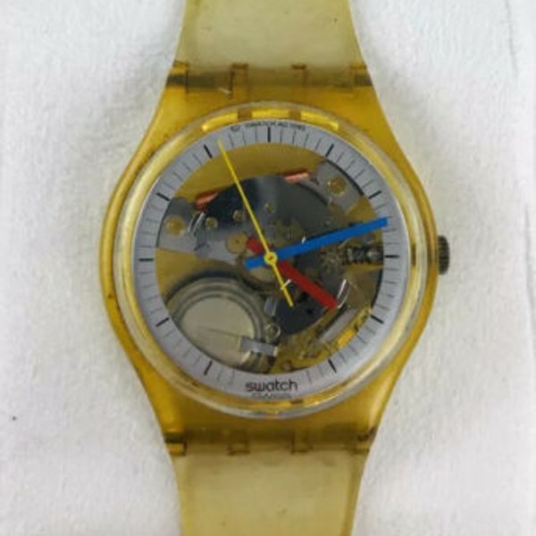 VINTAGE Swatch Watch Jelly Fish Skeleton AG 1985 Clear Amber ...