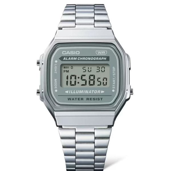 Casio General Digital Silver Stainless Steel Strap Unisex Watch A168WA ...