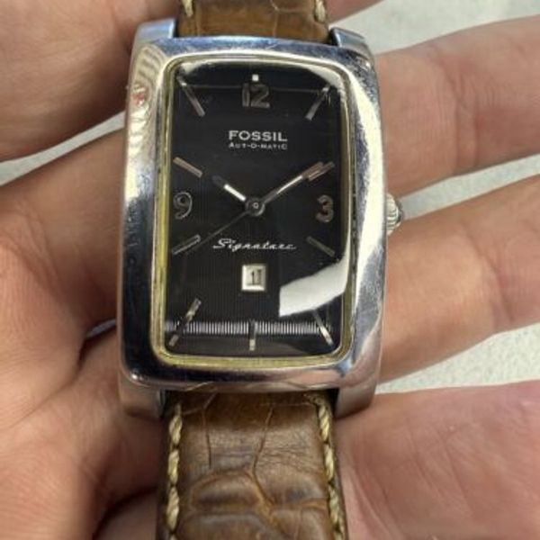 Ultra Rare fossil Menâ s Tank watch Signature automatic Exhibition ...