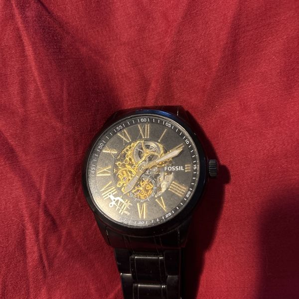 Fossil skeleton Automatic men's water-resist & Analog used black watch ...