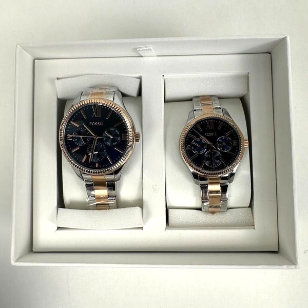New Fossil His and Hers Multifunction Rose Gold Silver Two-Tone Watch ...
