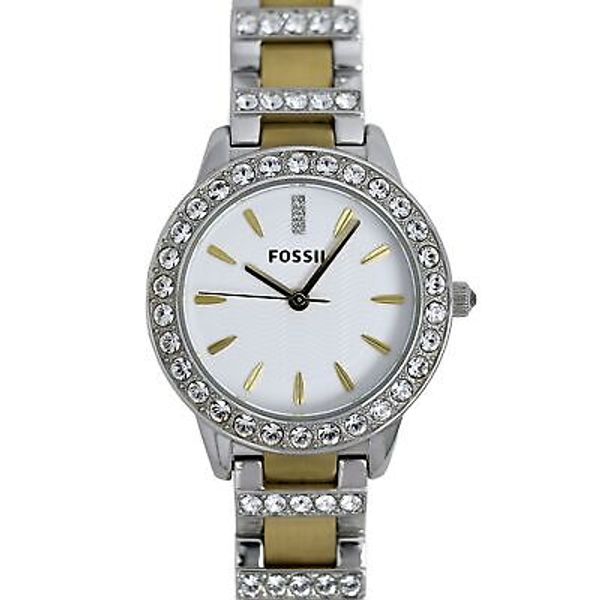 Fossil Jesse Ladies Diamond Bezel Watch Two Tone Quartz 34mm ...