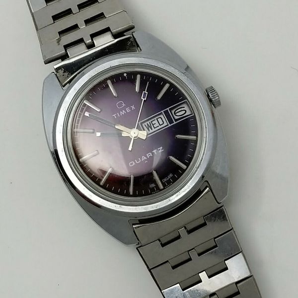Cool 1978 Timex Q Quartz Watch Day & Date Dark Plum Dial Original ...