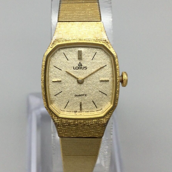 Vintage Lorus Watch Women Gold Tone Rectangle Dial 17mm New Battery 6 ...