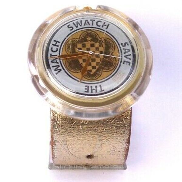 Vintage SWATCH POP WATCH SAVE THE WATCH MADE IN FRANCE METALLIC GOLD ...