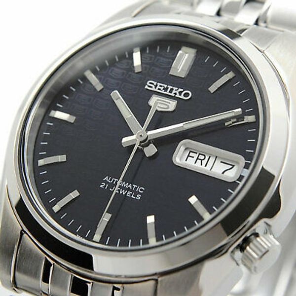 SEIKO 5 SNK357 SNK357K1 Automatic 21 Jewels Dark Blue Dial Stainless ...