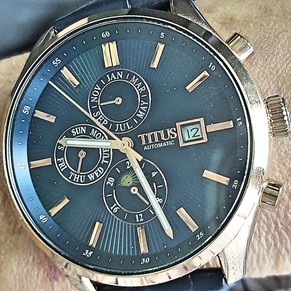 Titus Automatic Moonphase Sapphire Original Blue Leather Strap ...