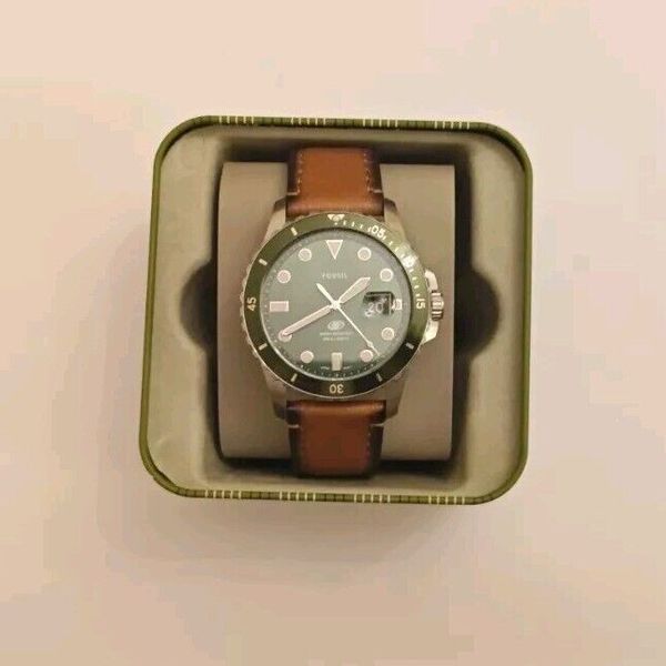 Fossil Blue Dive FS5946 Green Analog Brown Leather Quartz Dress Date ...