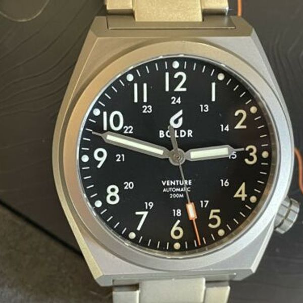 BOLDR Venture Titanium Automatic Watch - Carbon Black with Bracelet ...