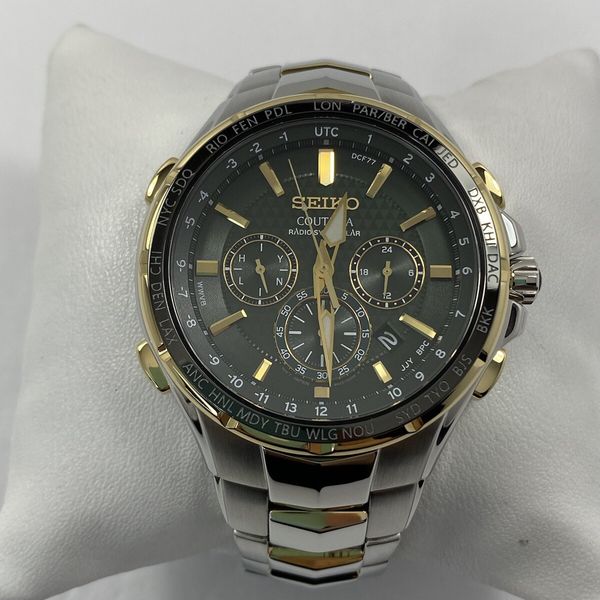 Seiko Coutura Radio Sync Solar Chronograph Two Tone Steel Men's Watch ...