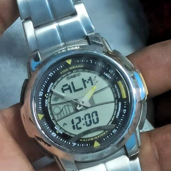 Used Casio 4335 AQF-100 Chrono Alarm Tide Graph Thermometer Men's watch ...