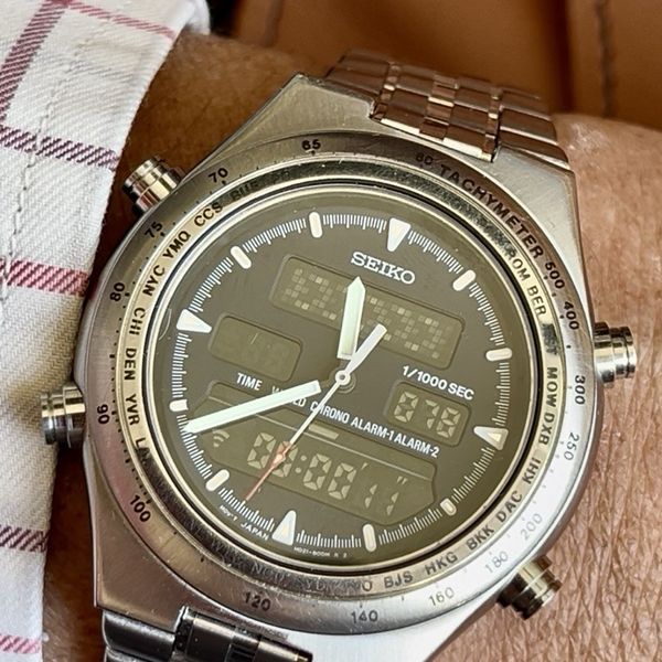 Seiko DUO-DISPLAY H021-8001 VINTAGE COLLECTION CHRONOGRAPH WATCH MONTRE ...