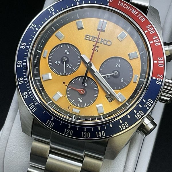 Seiko Prospex Speedtimer Pogue Solar Steel Bracelet Gold Dial Watch ...