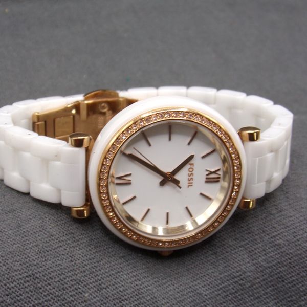 Women's FOSSIL "Carlie Mini" Ceramic Watch CE-1104 w/ New Battery ...
