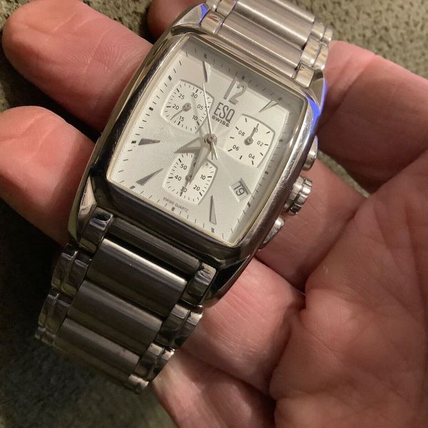 esq by movado mens chronograph watch new batt fit 7 in. steel solid ...