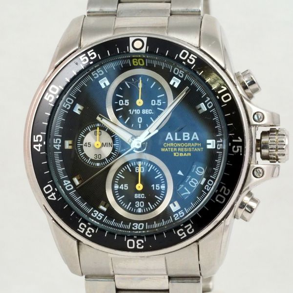 SEIKO ALBA Chronograph QUARTZ 42mm Date Ref.VD57-KG20 Black Dial W.R ...