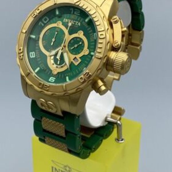 Gorgeous XXL Invicta Corduba Watch Rare Emerald Green And Yellow Gold ...
