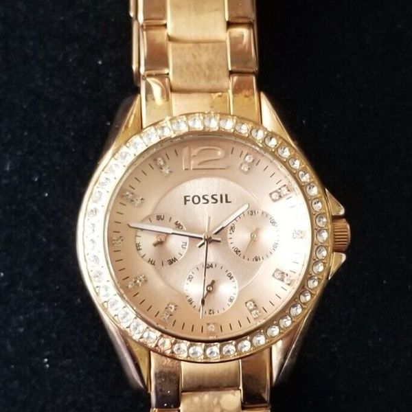 FOSSIL Rose Gold Tone ES2811 Watch Day/Date Chronograph Link Band 6.75 ...