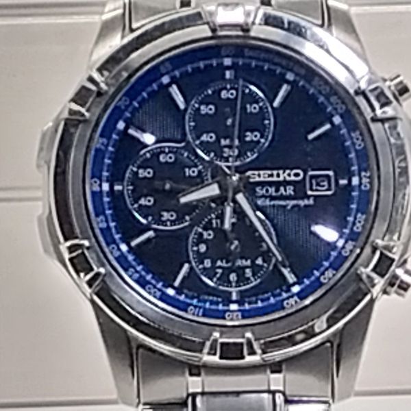 Seiko Solar Chronograph Blue Dial Stainless Steel Wristwatch For Men ...