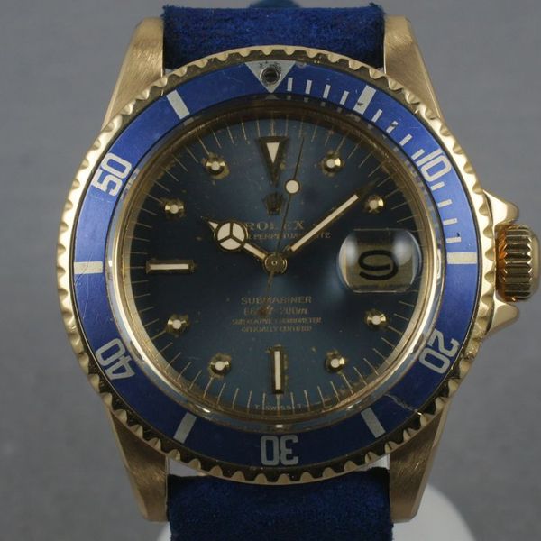 Rolex 18K Yellow Gold Submariner Ref: 1680 with blue color change dial ...