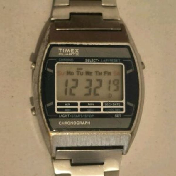 1980s Timex Quartz F Cell Chronograph Digital LCD Display Stainless ...