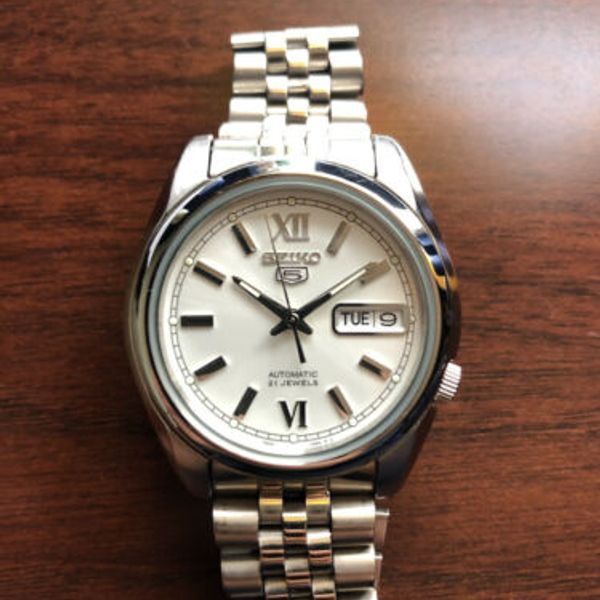 Seiko 5 Automatic Silver Dial SNKL51 Men's Watch Preowned w/ jubilee ...