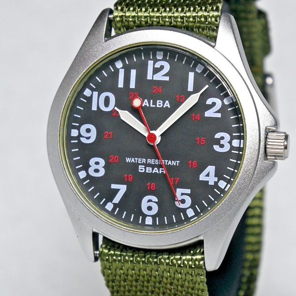 SEIKO ALBA Military Field Watch AQPK403 Vj21 2021 Black Luminous Green ...