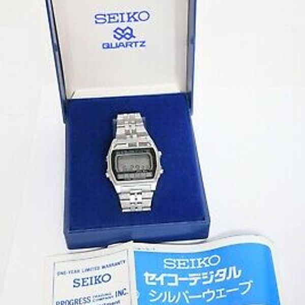 Men's Seiko A258-5000 Digital Alarm Chronograph Silver Wave Wristwatch ...