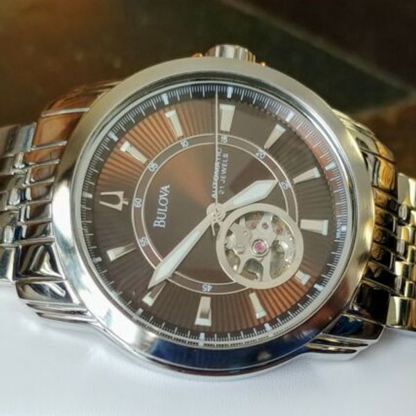 Bulova AUTOMATIC 96A101 21 Jewels polished stainless steel Brown men's ...