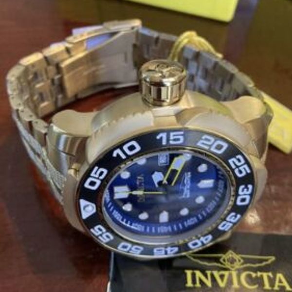 Invicta Sea Hunter,Gold Blue M# 36378 Pro Diver 200 WR Chrono Sports ...