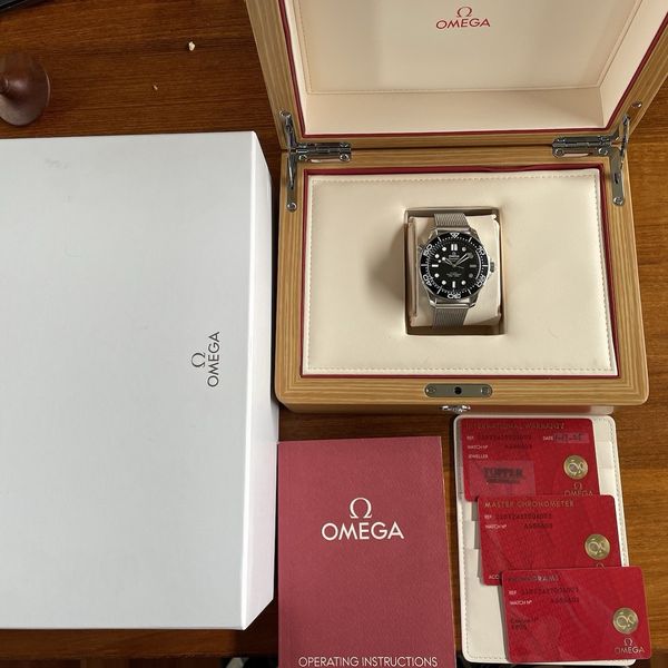 Omega Seamaster 300m No Date Wave Dial 2025 Full Kit on Mesh Bracelet ...